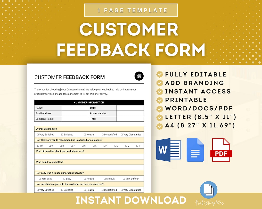 Customer Feedback Form Template, Client Satisfaction Survey, Buyer ...
