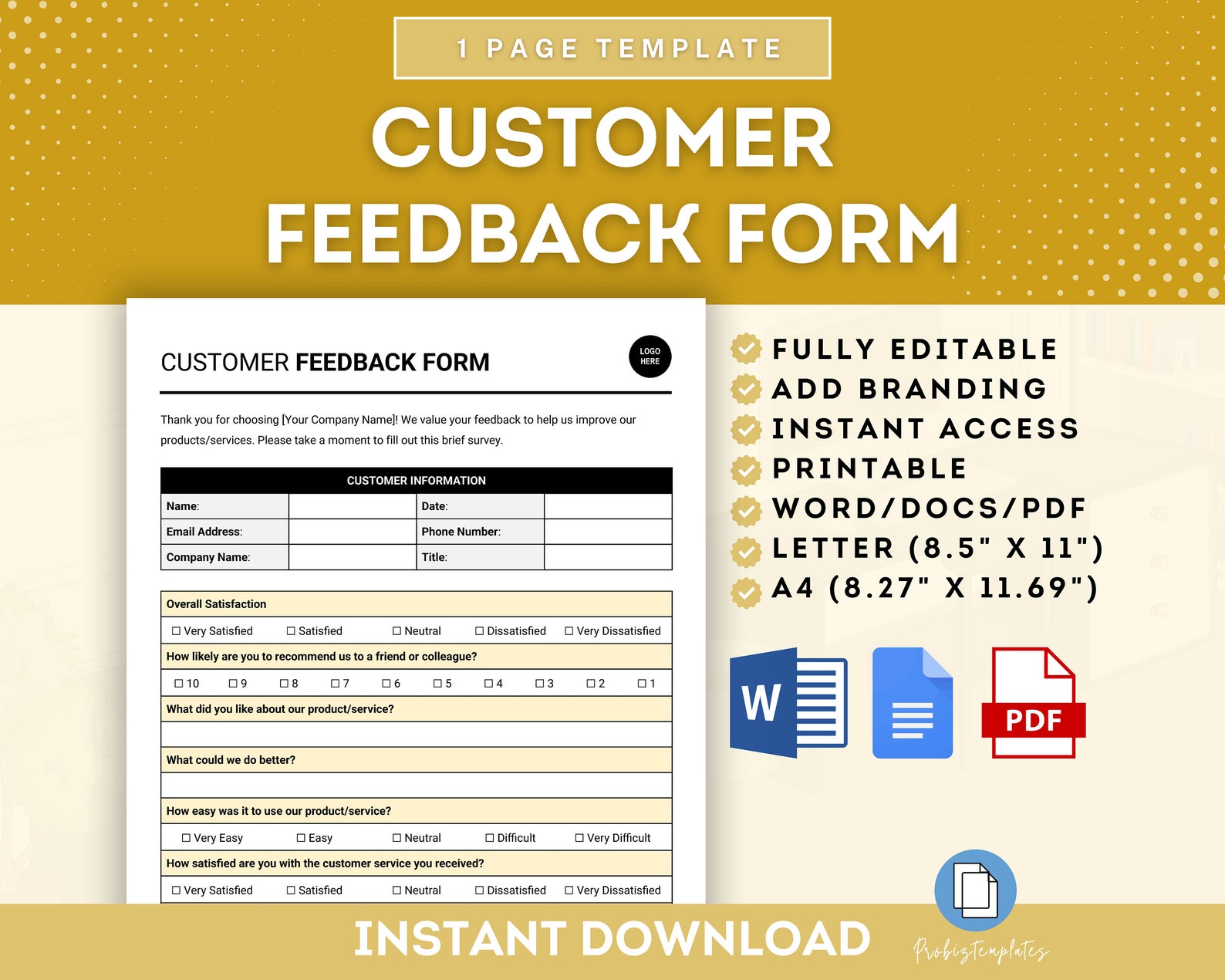 Customer Feedback Form Template, Client Satisfaction Survey, Buyer ...