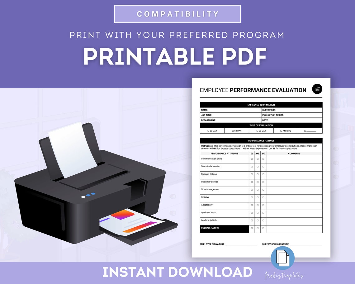 Employee Performance Evaluation Form Template, Human Resource Employee ...