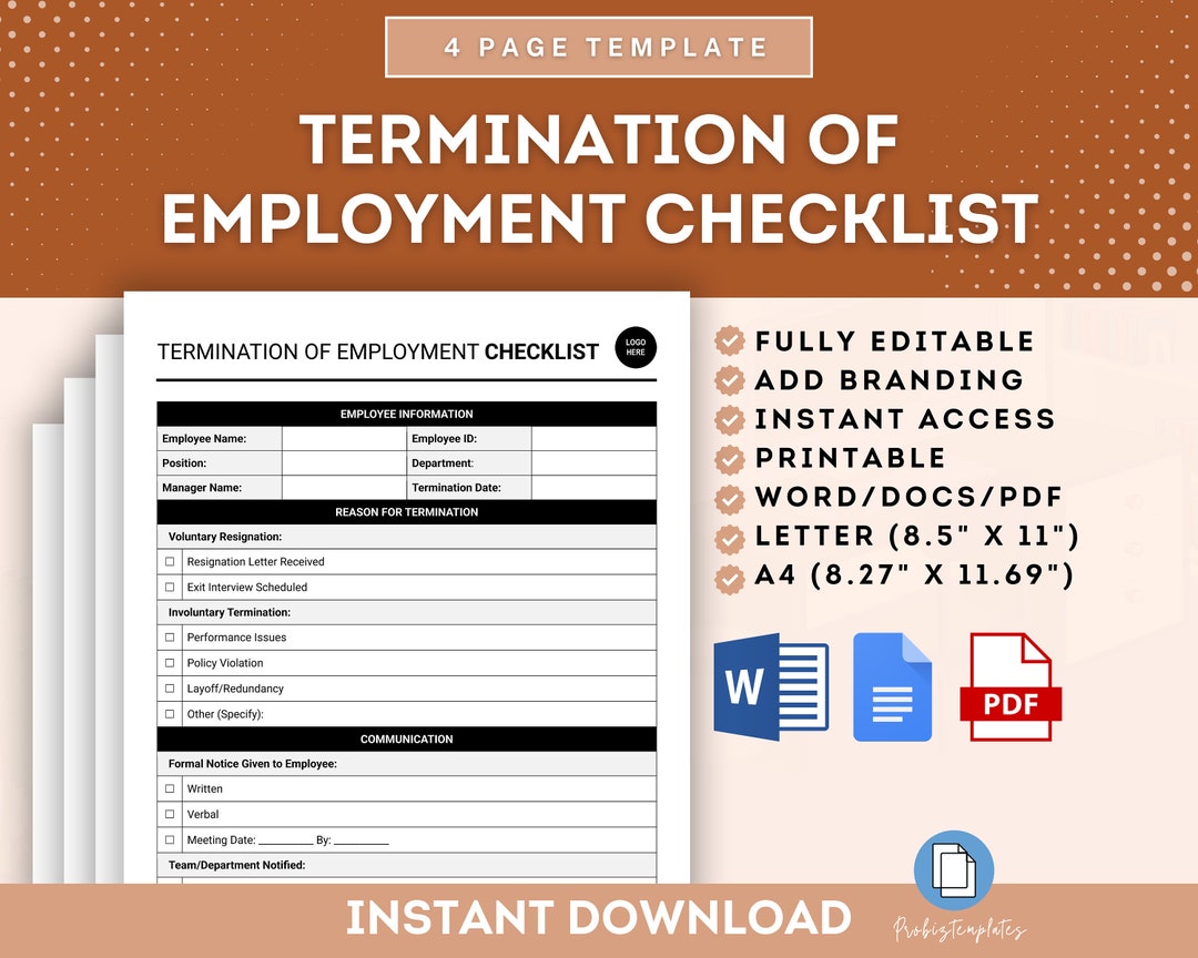 Termination of Employment Checklist Template, Employee Termination ...