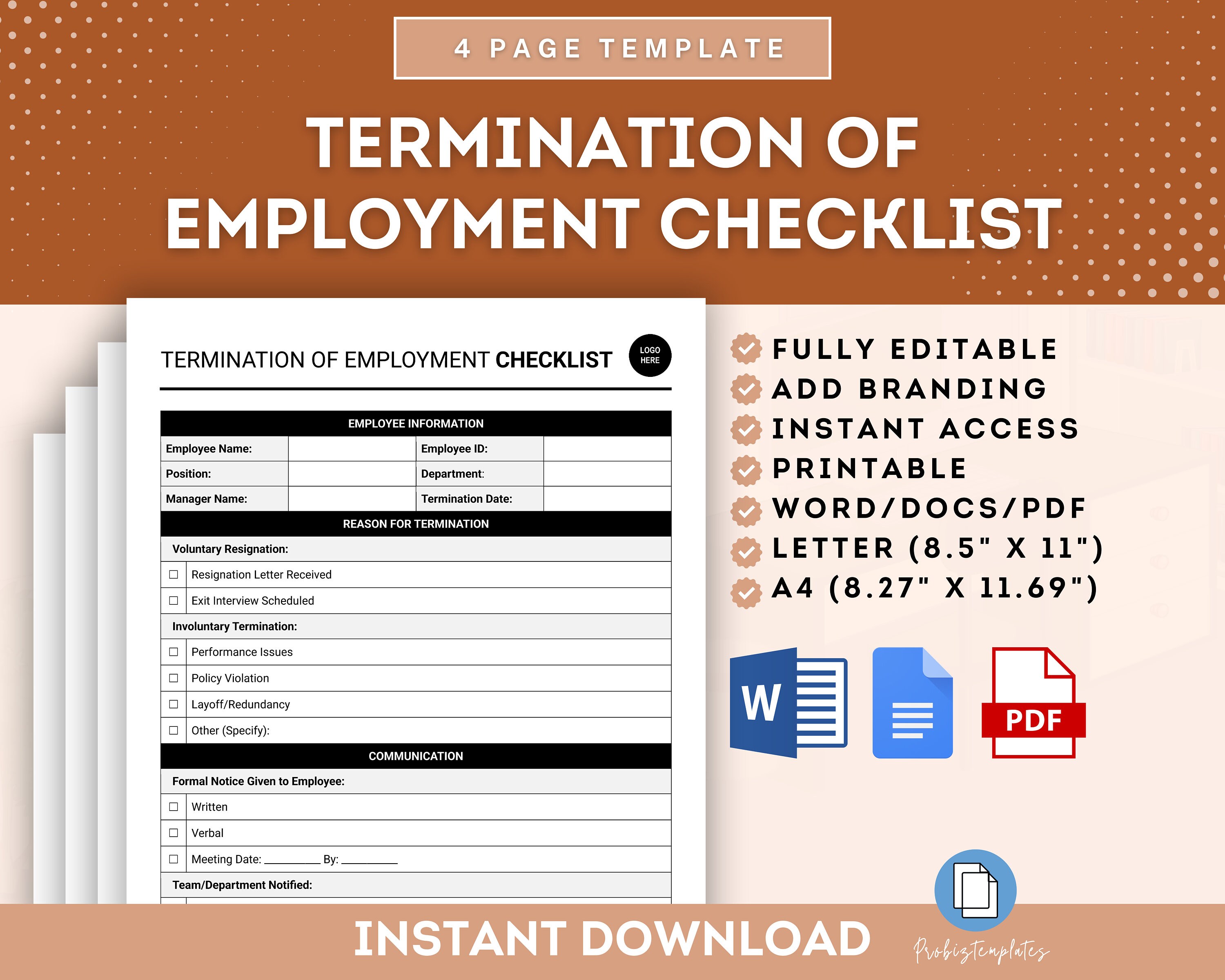 Termination of Employment Checklist Template, Employee Termination ...