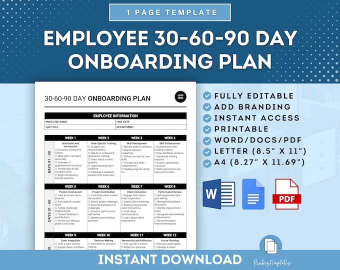 Employee 30 60 90 Day Plan, Employee Onboarding Plan, New Hire ...