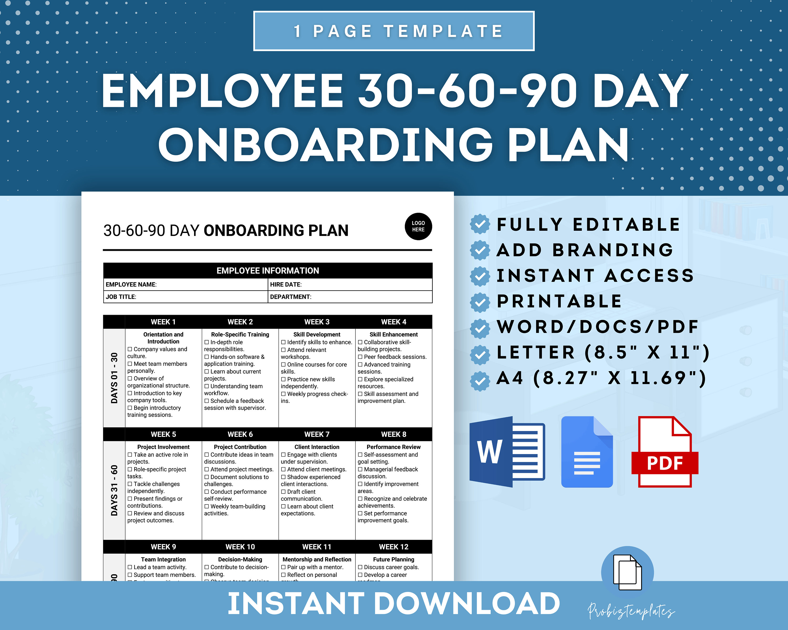 Employee 30-60-90 Day Onboarding Plan, HR Onboarding Template, New Hire ...