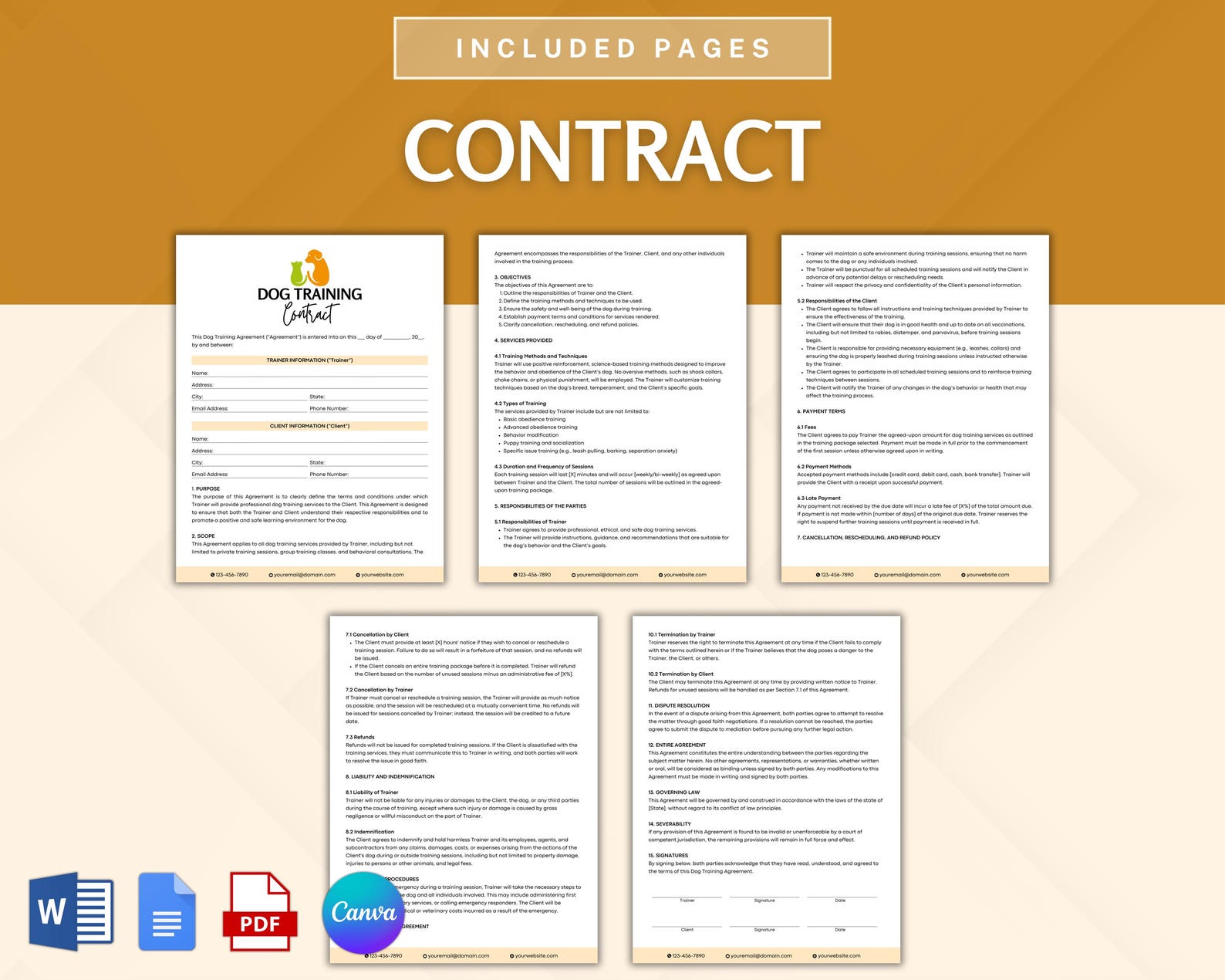 Dog Training Contract Bundle, Pet Training Agreement Form, Dog Trainer ...