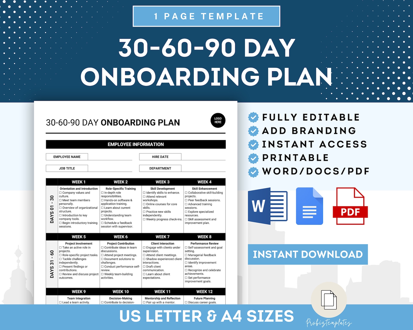 Employee 30-60-90 Day Onboarding Plan, HR Onboarding Template, New Hire ...