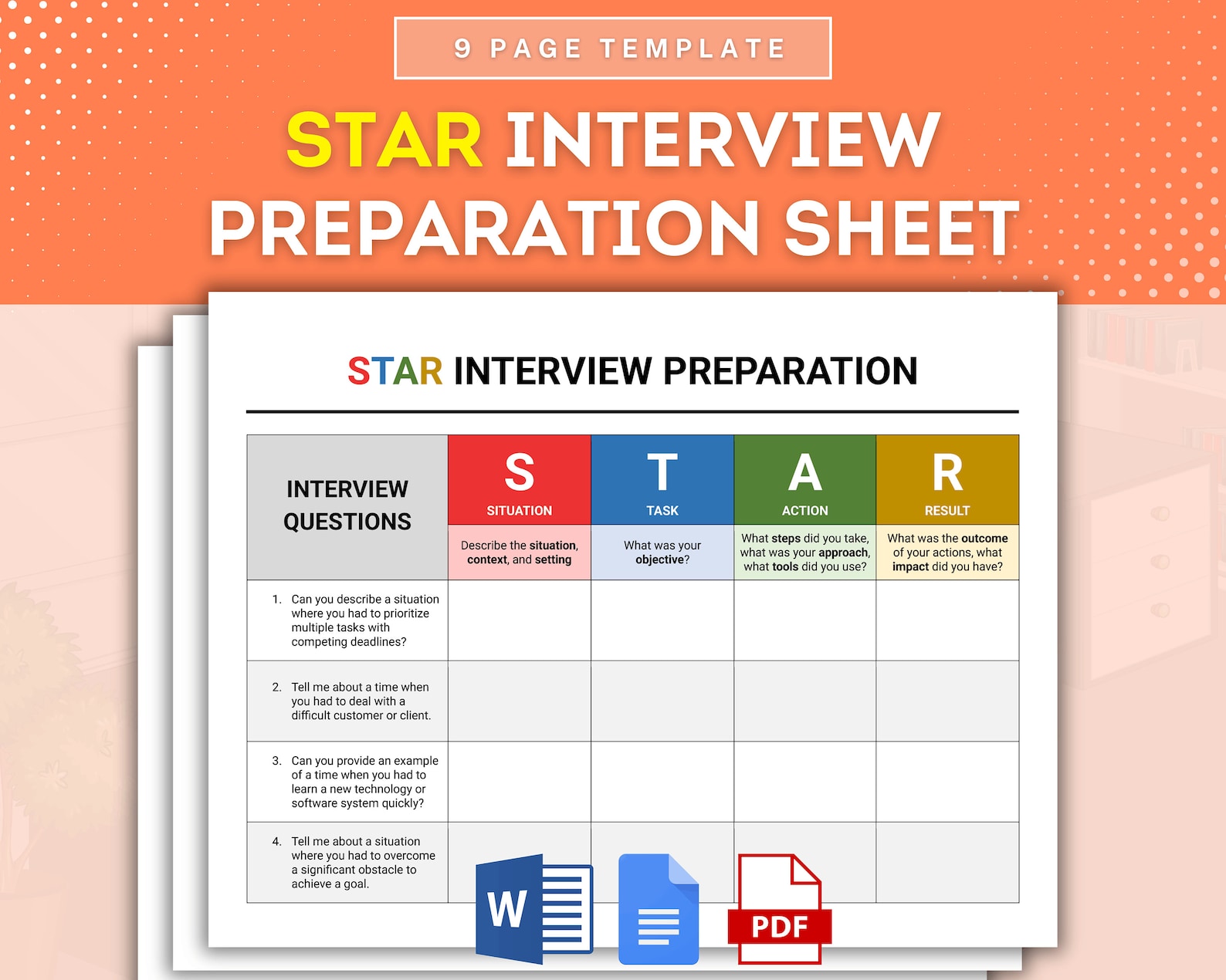 Interview Preparation STAR Format Worksheet Template, STAR Method Job ...