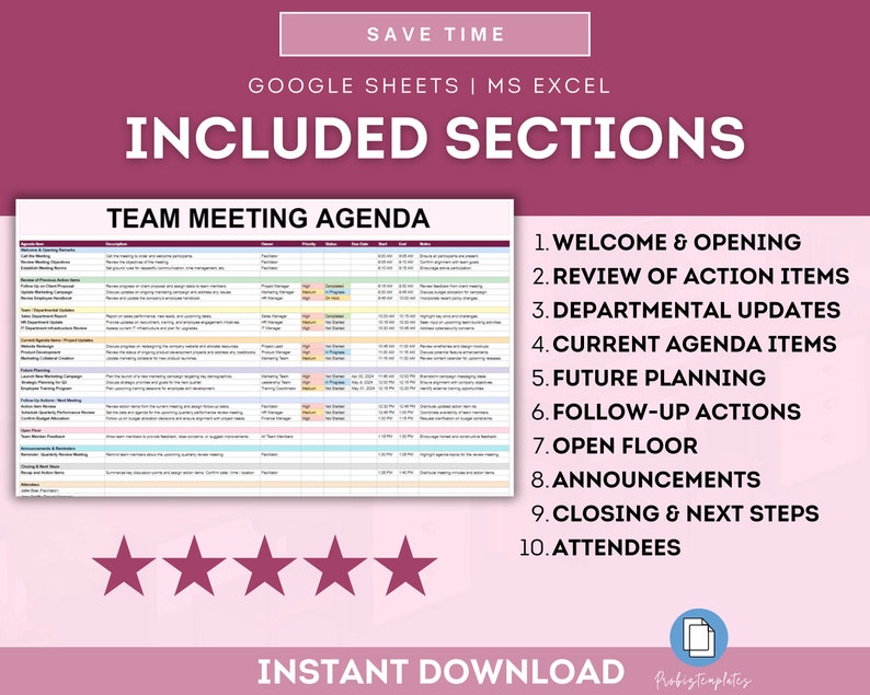Team Meeting Agenda Spreadsheet Template, Staff Meeting Agenda ...
