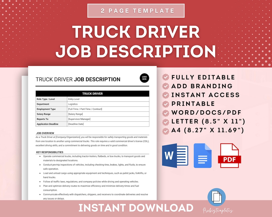 Truck Driver Job Description, CDL Driver Role, Long Haul Driver Duties ...