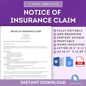 Notice of Insurance Claim Template, Insurance Claim Notification, Claim ...