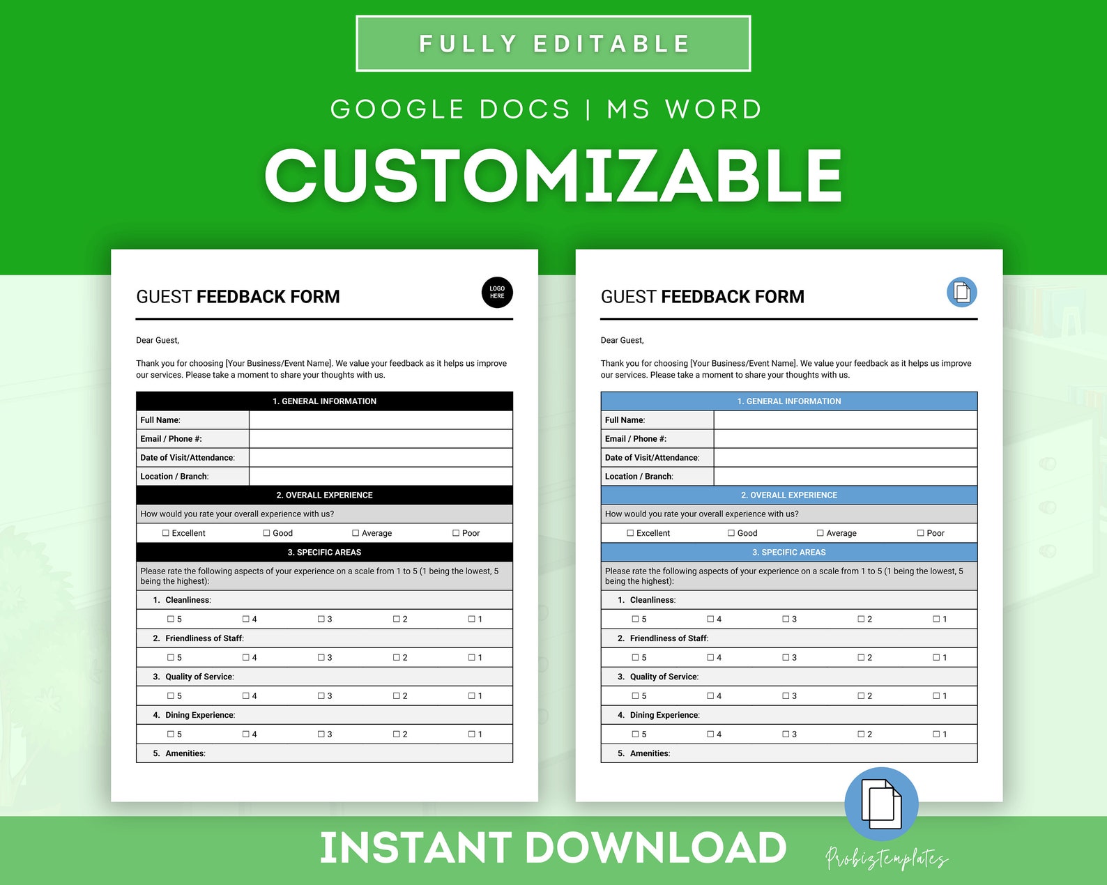 Guest Feedback Form Template, Visitor Experience Feedback Form, Guest ...