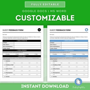 Guest Feedback Form Template, Visitor Experience Feedback Form, Guest ...