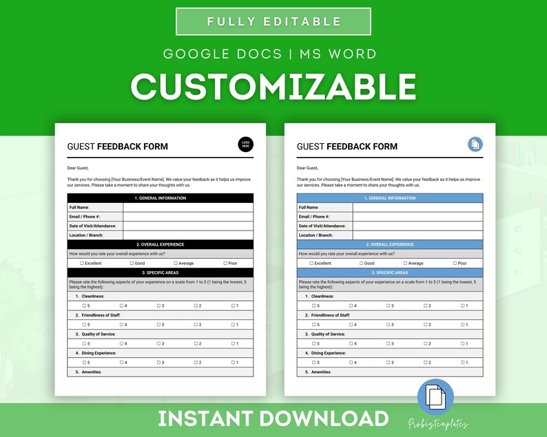 Guest Feedback Form Template, Visitor Experience Feedback Form, Guest ...