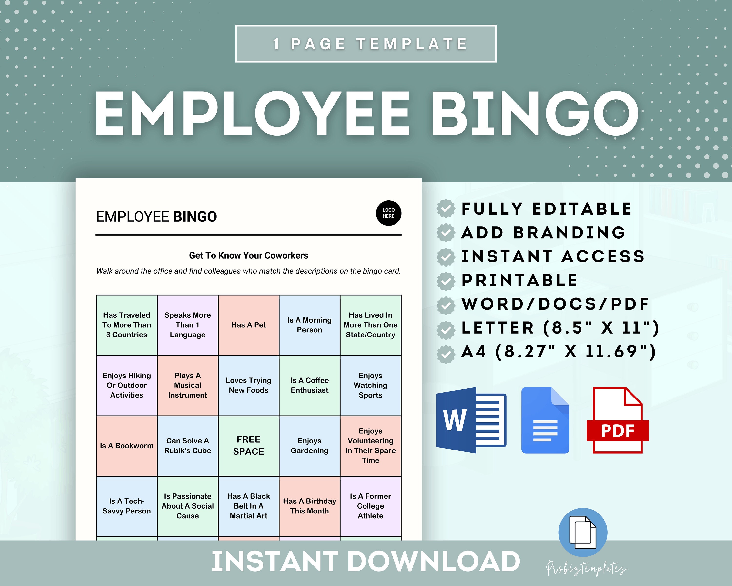 Employee Bingo Template, Staff Bingo Card Template, Onboarding Bingo ...