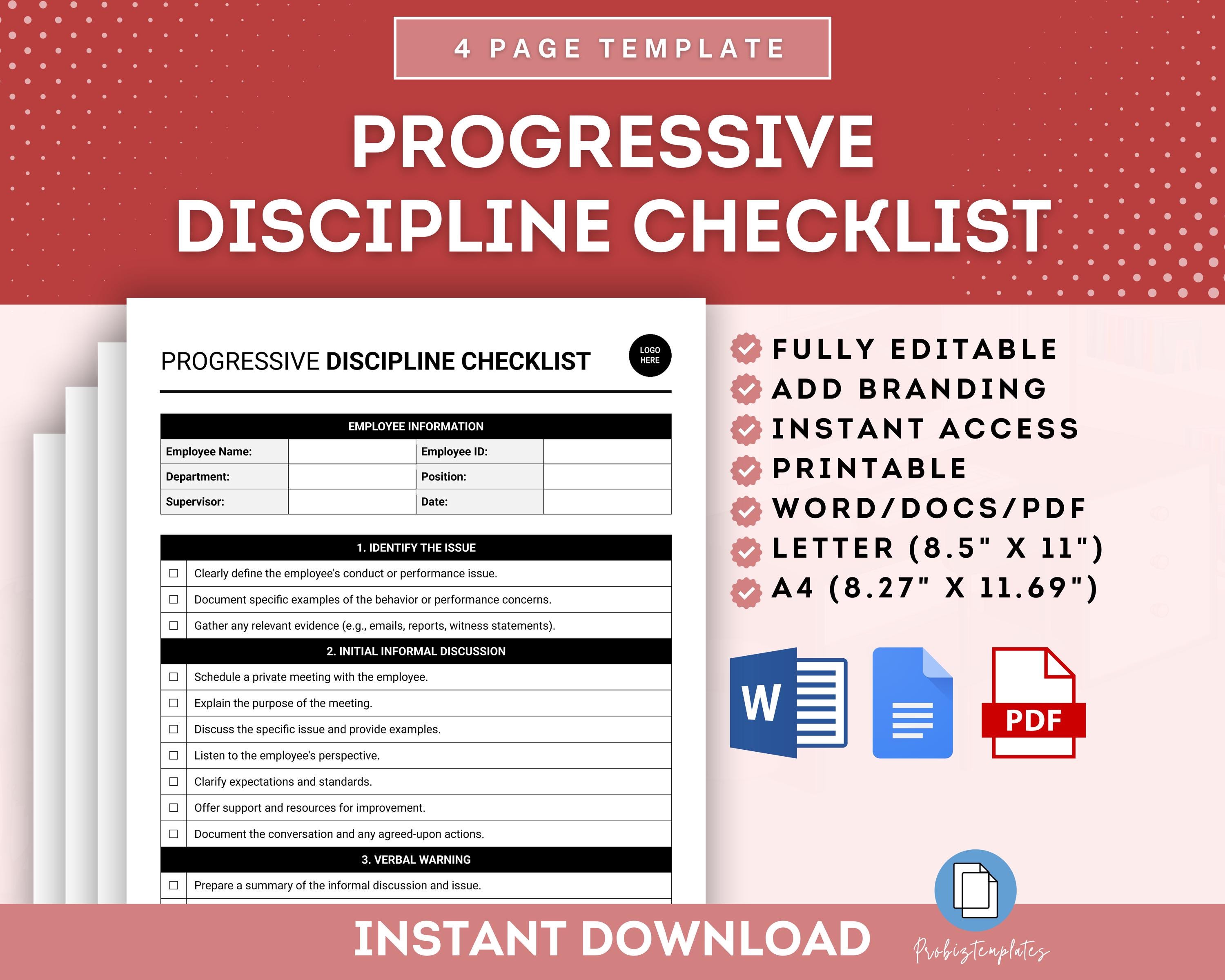 Progressive Discipline Checklist, Employee Discipline Checklist ...