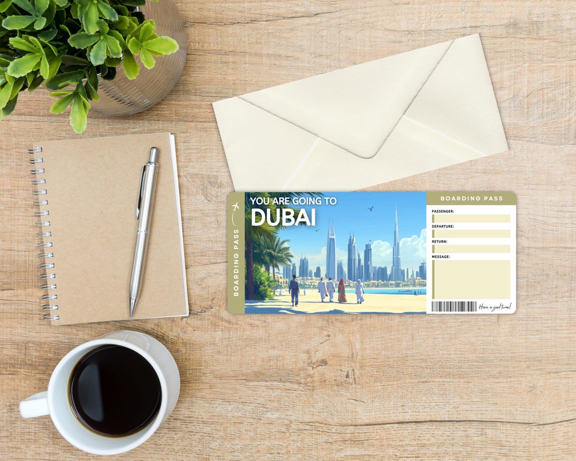 Printable Dubai Surprise Gift Ticket, Editable UAE Boarding Pass ...