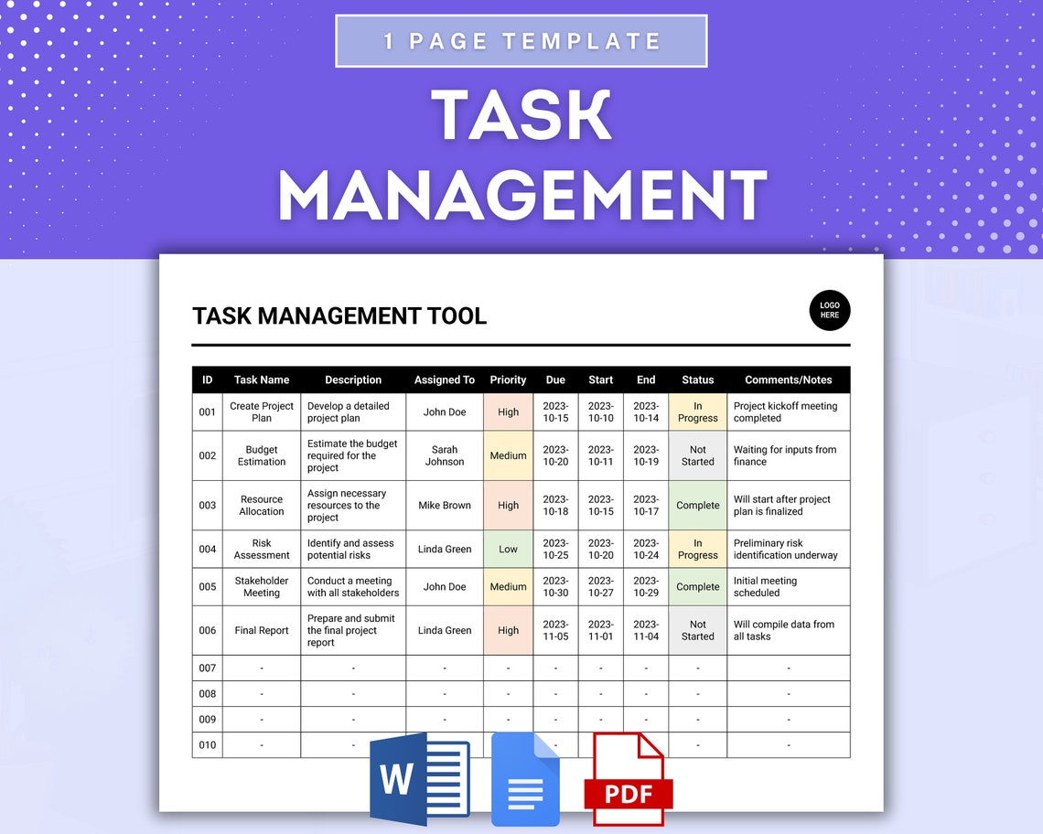 Task Management Tool Template, Task Organization Template, Productivity ...