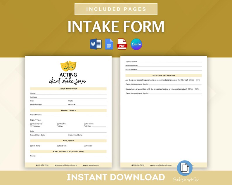 Acting Contract Bundle, Actor Agreement Template, Talent Contract ...