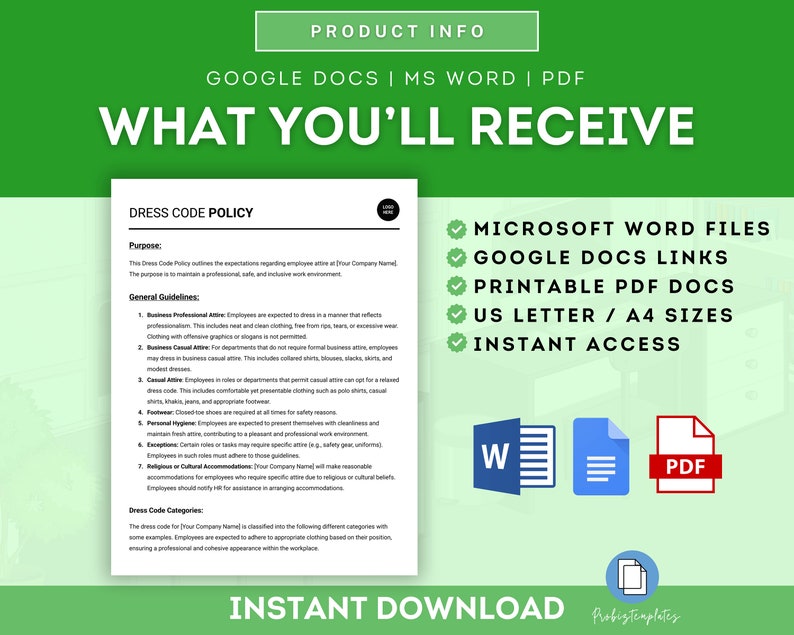 Employee Dress Code Policy Template, Human Resources Policies, Employee ...