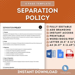 Separation Policy Template, Employee Termination Policy, Employment ...