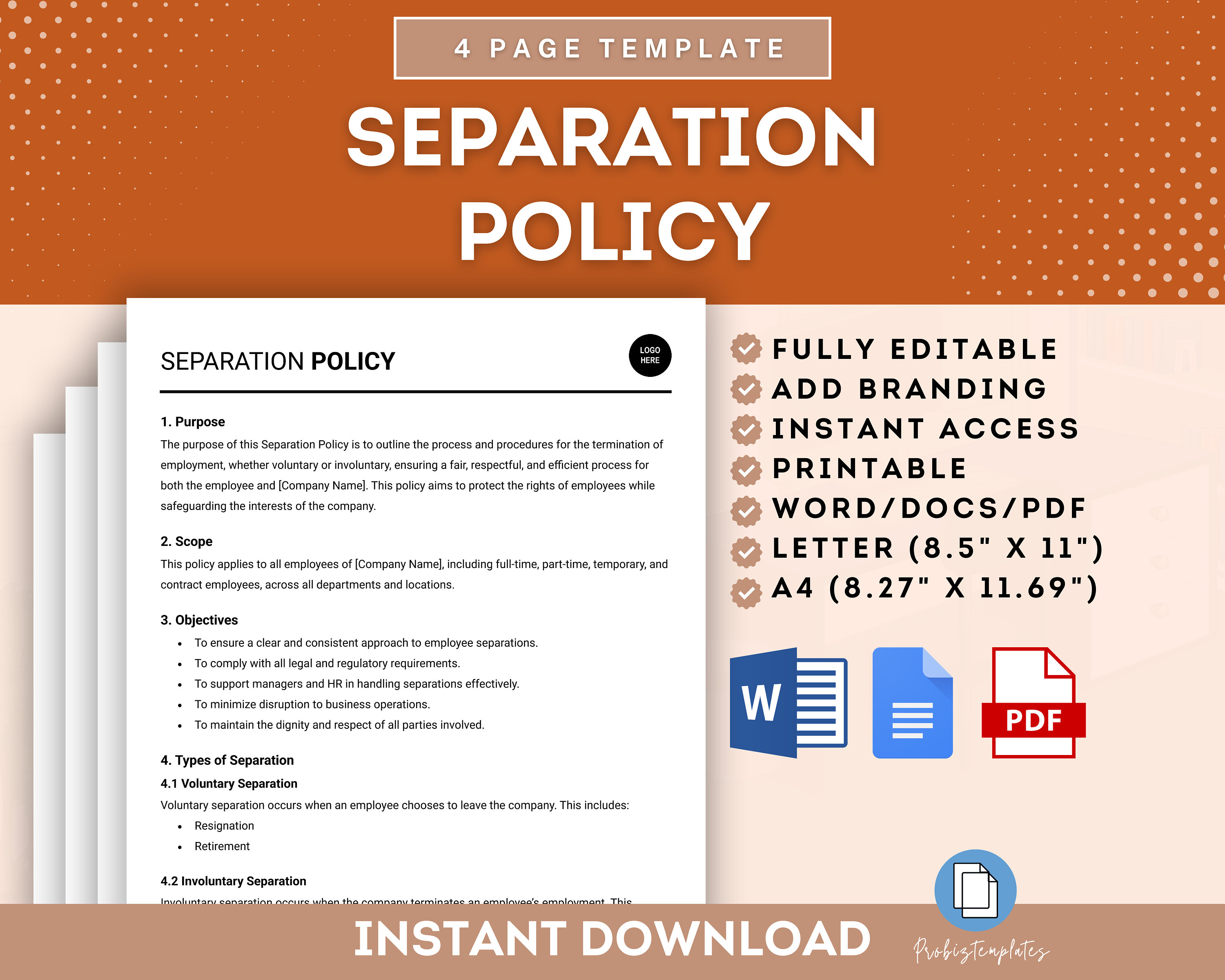 Separation Policy Template, Employee Termination Policy, Employment ...
