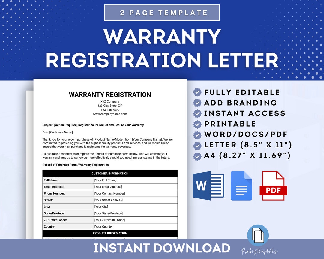 Warranty Registration Letter, Product Warranty Registration, Warranty ...
