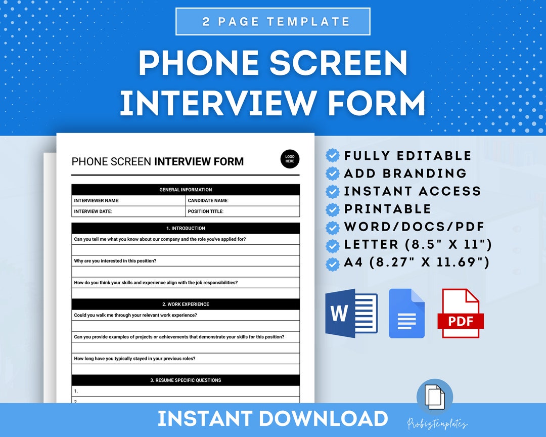 Phone Screen Interview Form Template, Pre-interview Screening Checklist ...