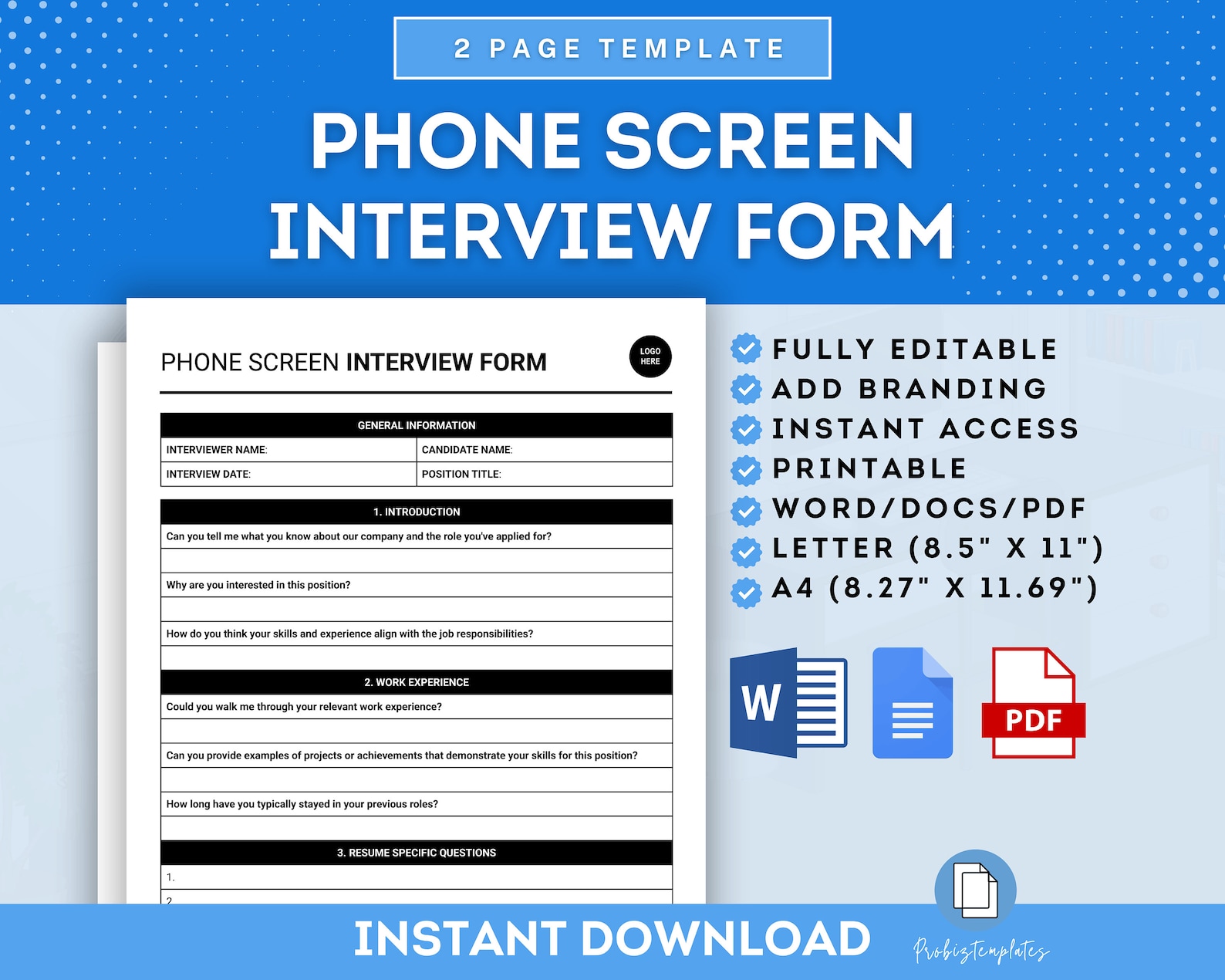Phone Screen Interview Form Template, Pre-interview Screening Checklist ...