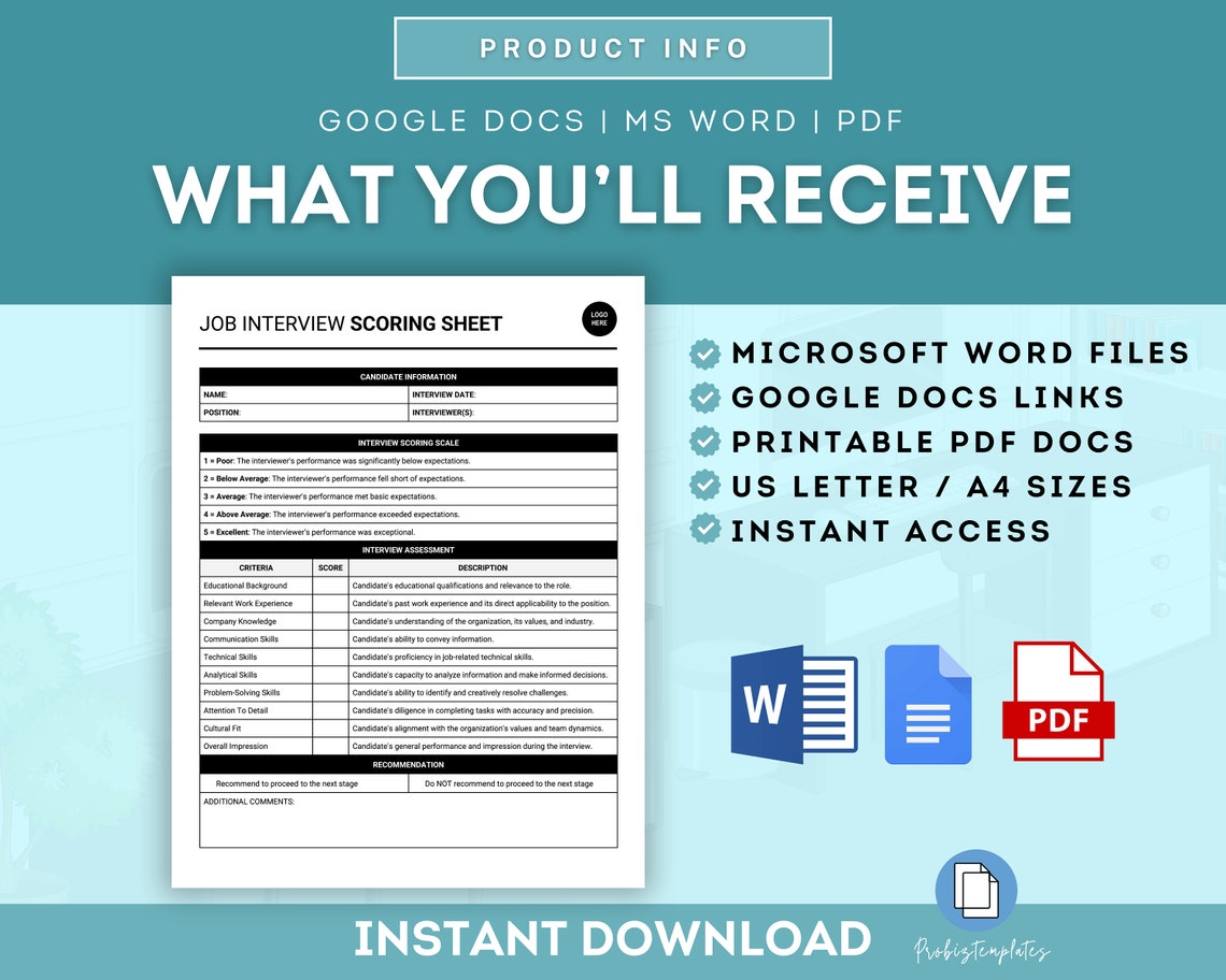 Job Interview Scoring Sheet Template, Human Resources Interview ...