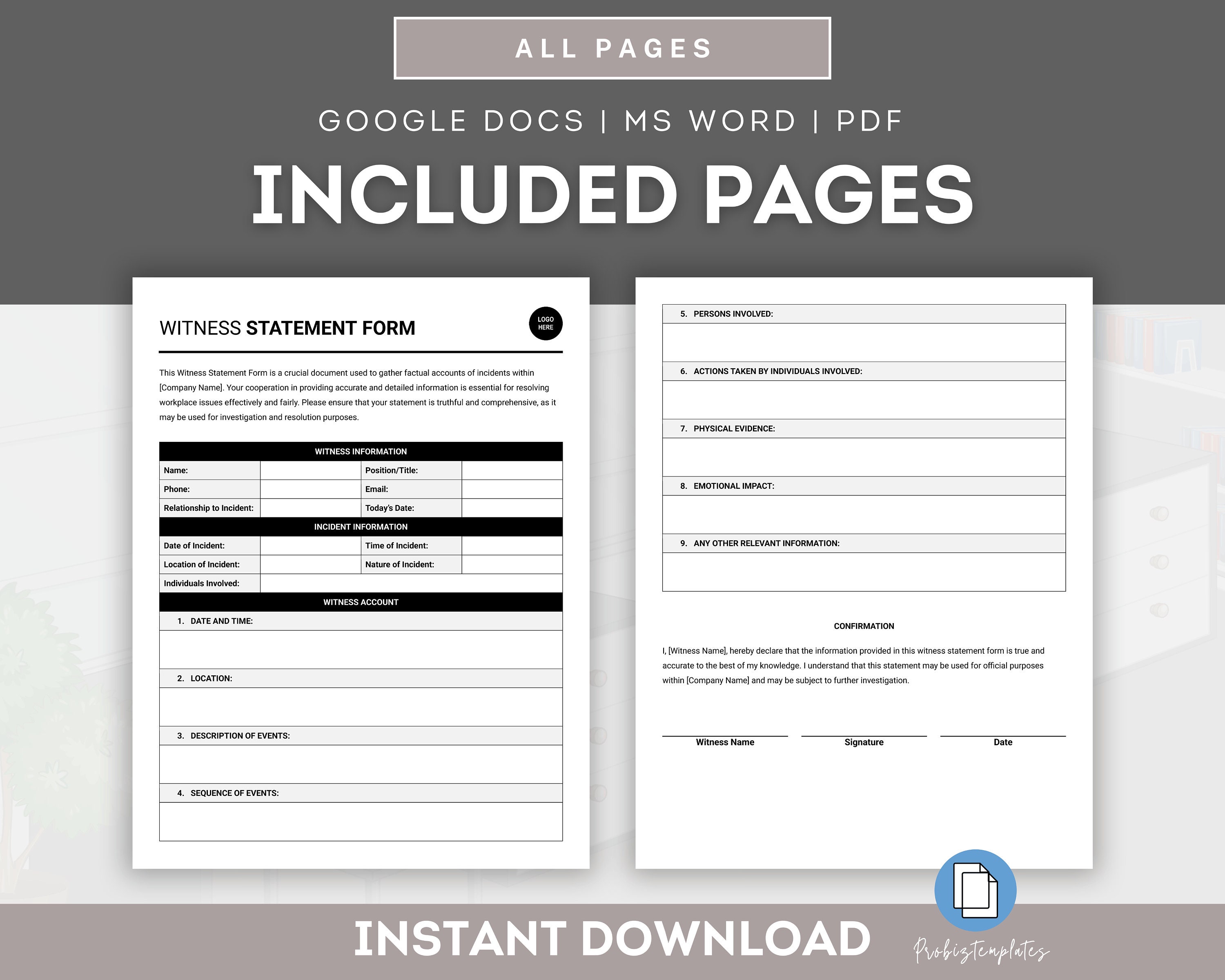 Workplace Incident Witness Statement Form, HR Investigation Witness ...