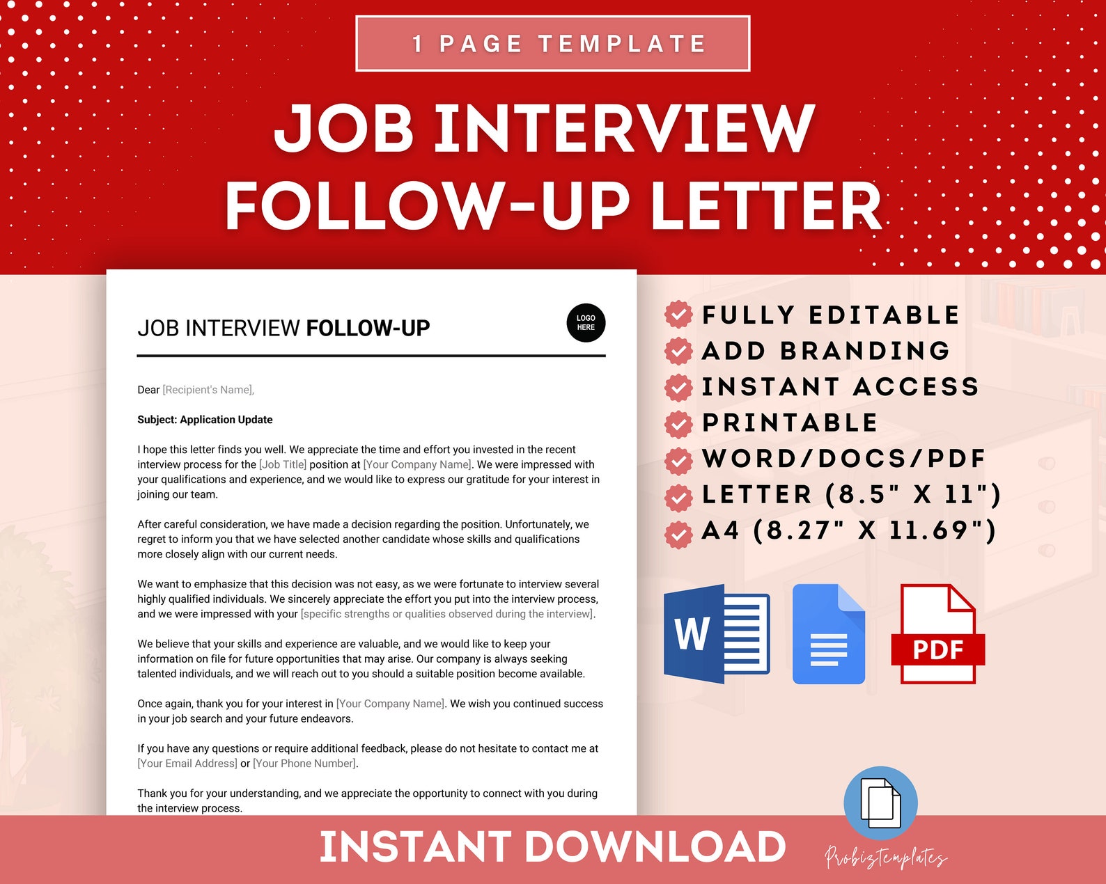 Job Interview Follow-up Letter Template, Post Job Interview Letter ...