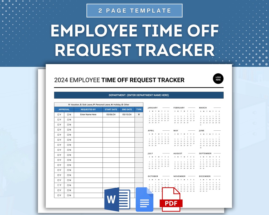 Employee Time off Request Tracker 2024 Template, Staff Leave Management ...