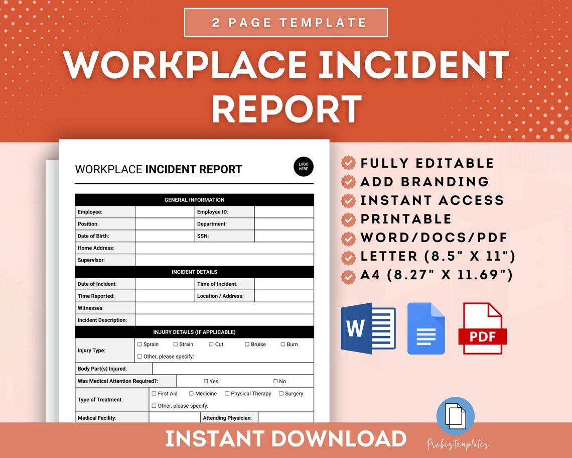 Workplace Incident Report Form Template, Workplace Accident Report Form ...