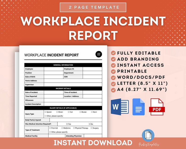 Workplace Incident Report Form Template, Workplace Accident Report Form ...