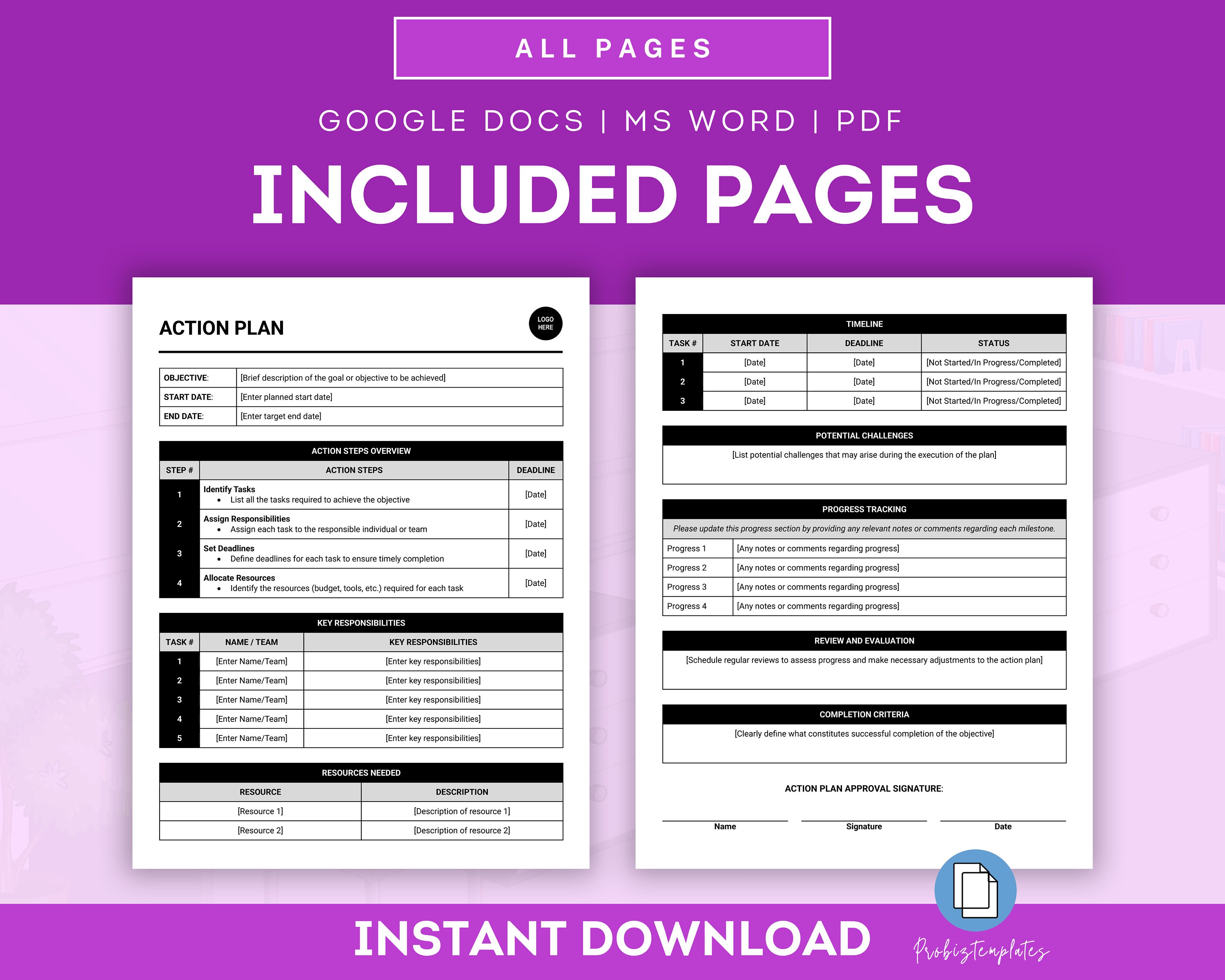 Action Plan Template, Project Planer, HR Project Goal Setting Template ...