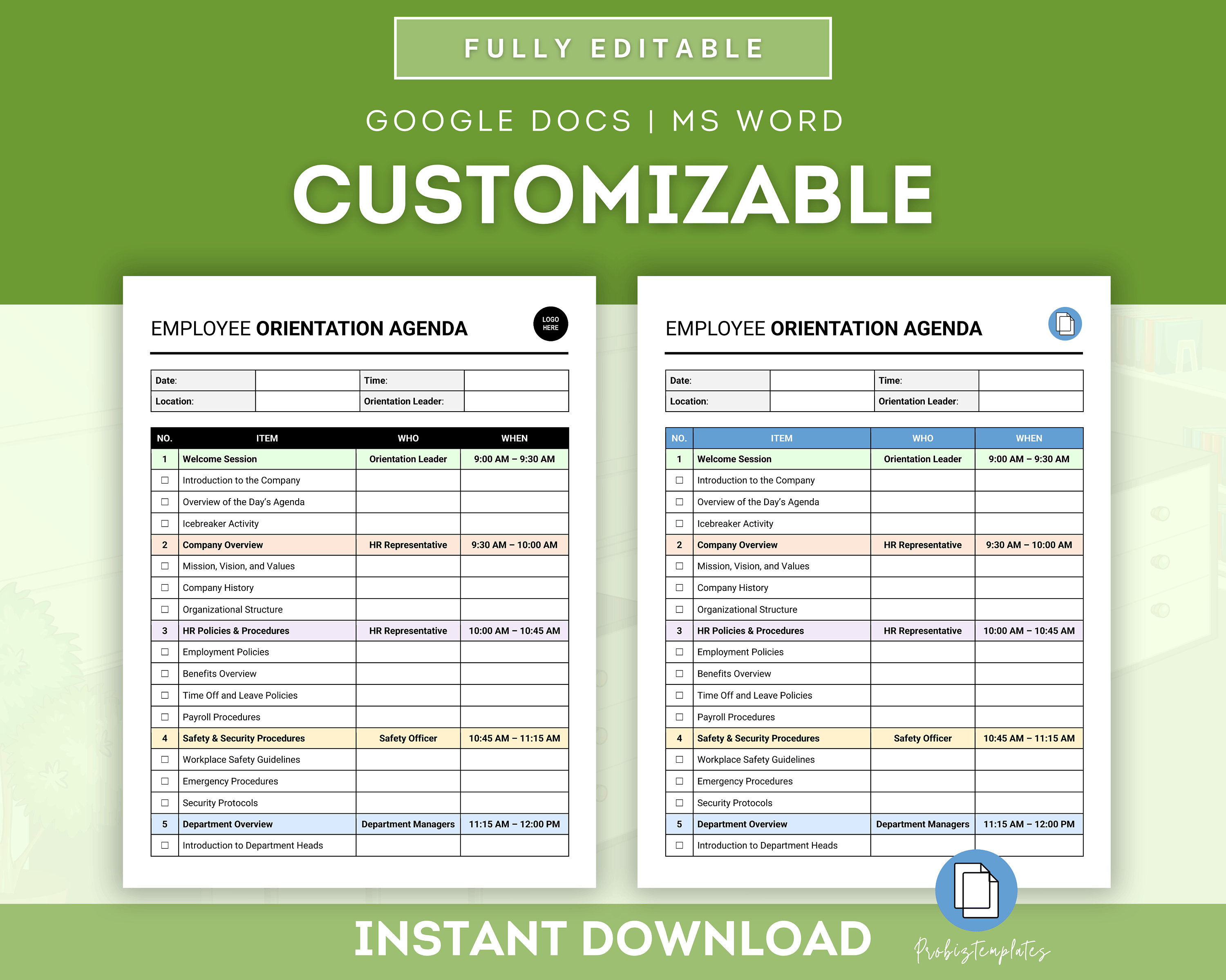 Employee Orientation Agenda Template, New Hire Onboarding Schedule ...