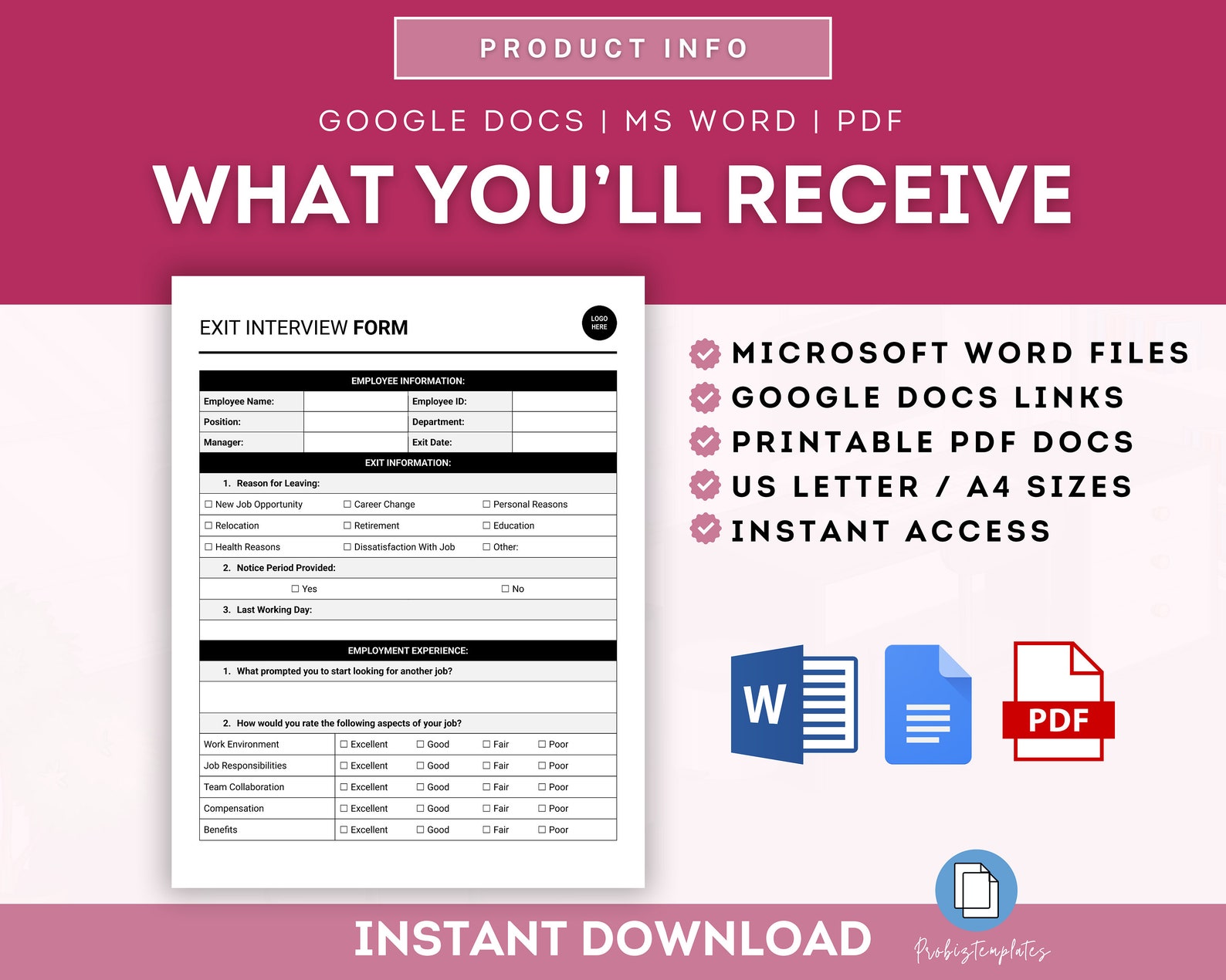 Exit Interview Form Template, Employee Exit Survey, Exit Questionnaire ...