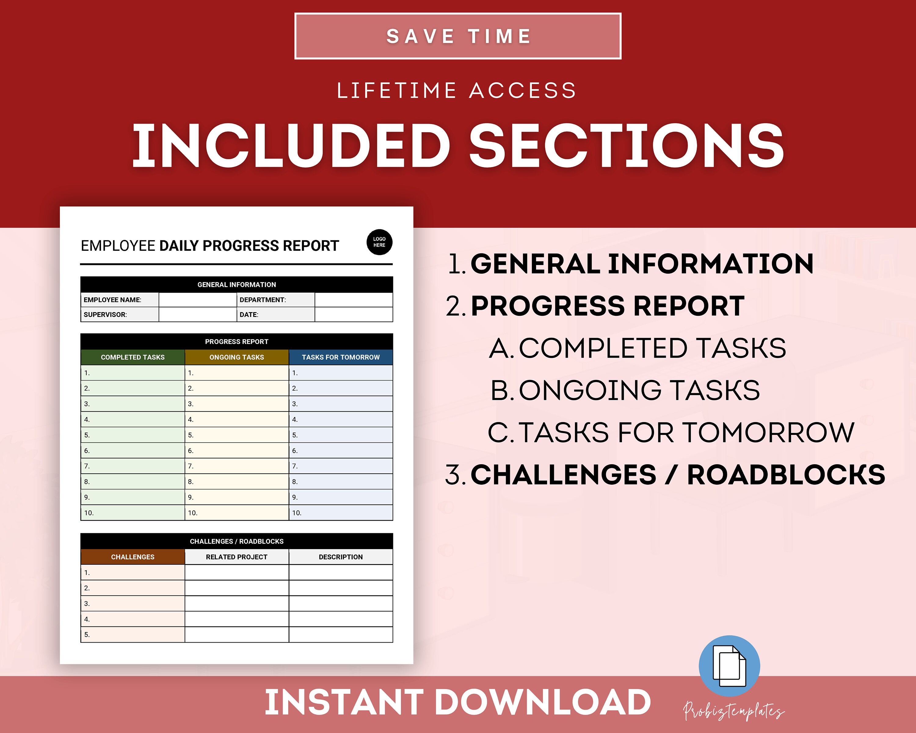 Simple Employee Daily & Weekly Progress Report Template, Employee Daily Weekly Work Summary ...