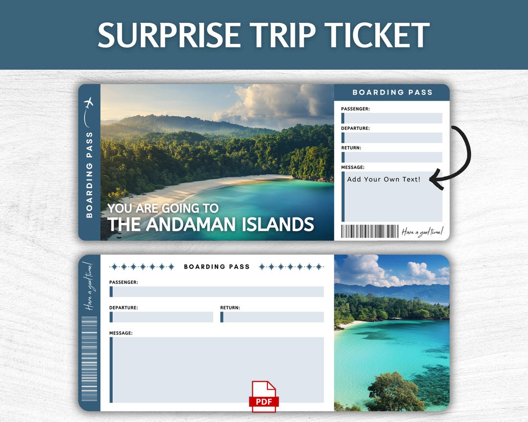Printable Andaman Islands Surprise Gift Ticket, Editable Island ...