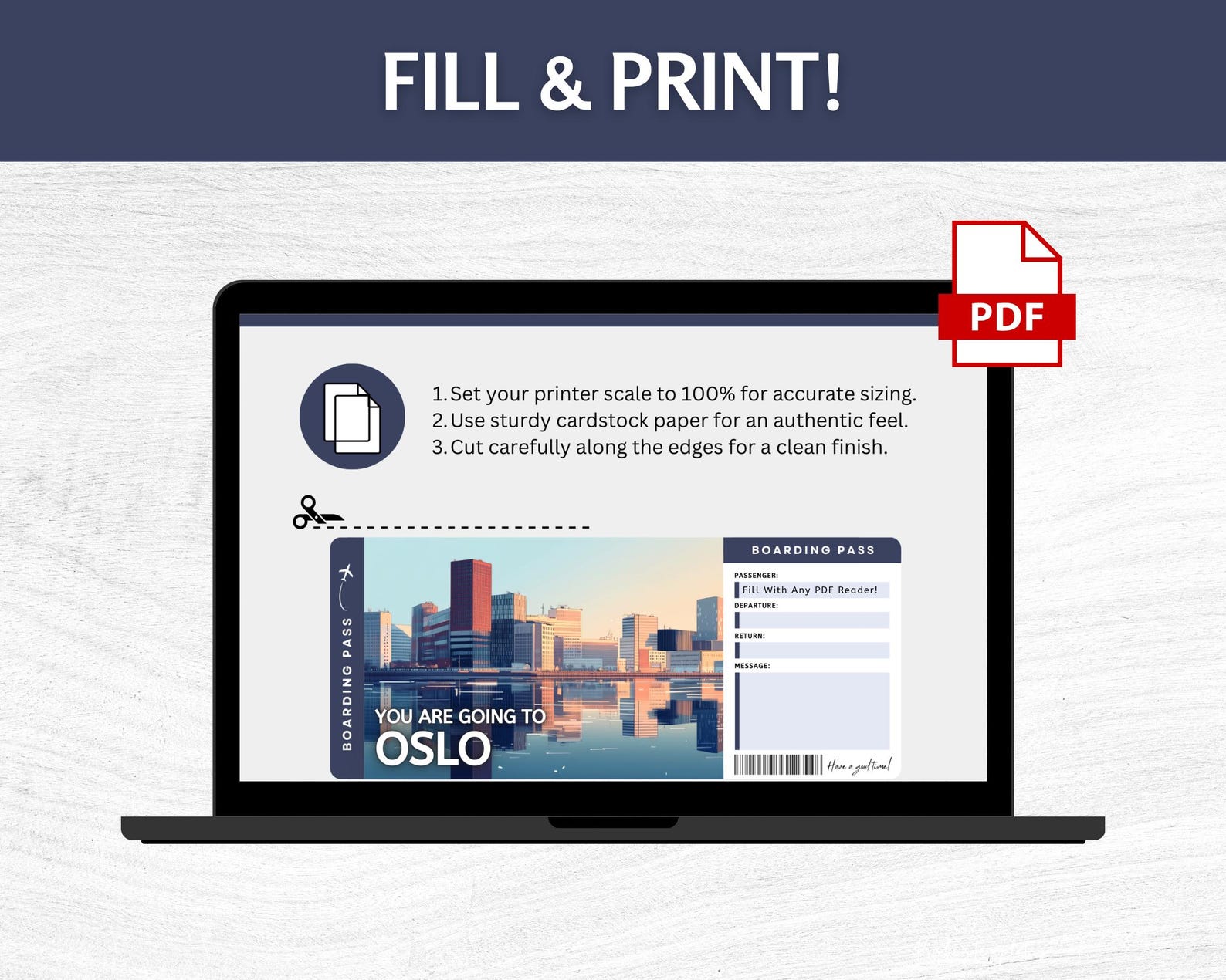 Printable Oslo Surprise Gift Ticket, Editable Norway Vacation Boarding ...