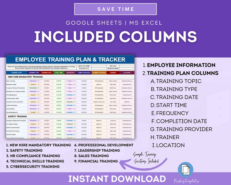 Employee Training Plan and Tracker Template for Microsoft Excel and ...