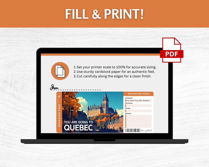 Printable Quebec Surprise Gift Ticket, Editable Canada Vacation ...