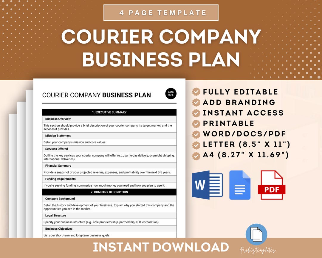 Courier Company Business Plan Template, Delivery Service Business Plan ...