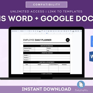Employee Daily Planner Template, Workday Organizer, Employee Task ...