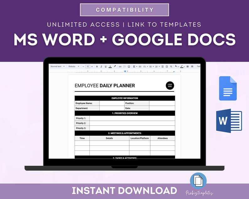 Employee Daily Planner Template, Workday Organizer, Employee Task ...