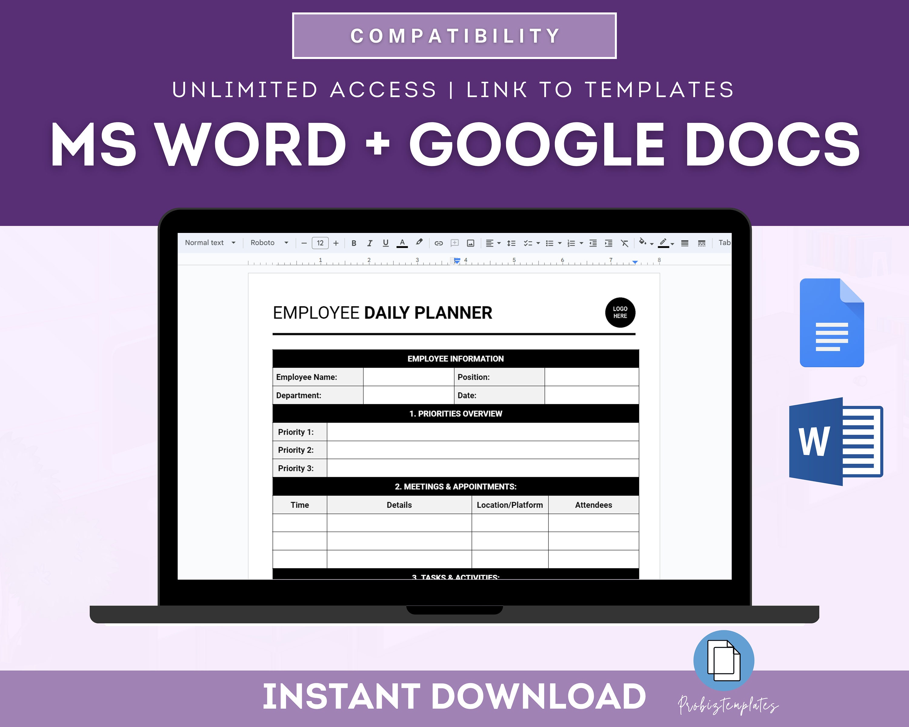 Employee Daily Planner Template, Workday Organizer, Employee Task ...