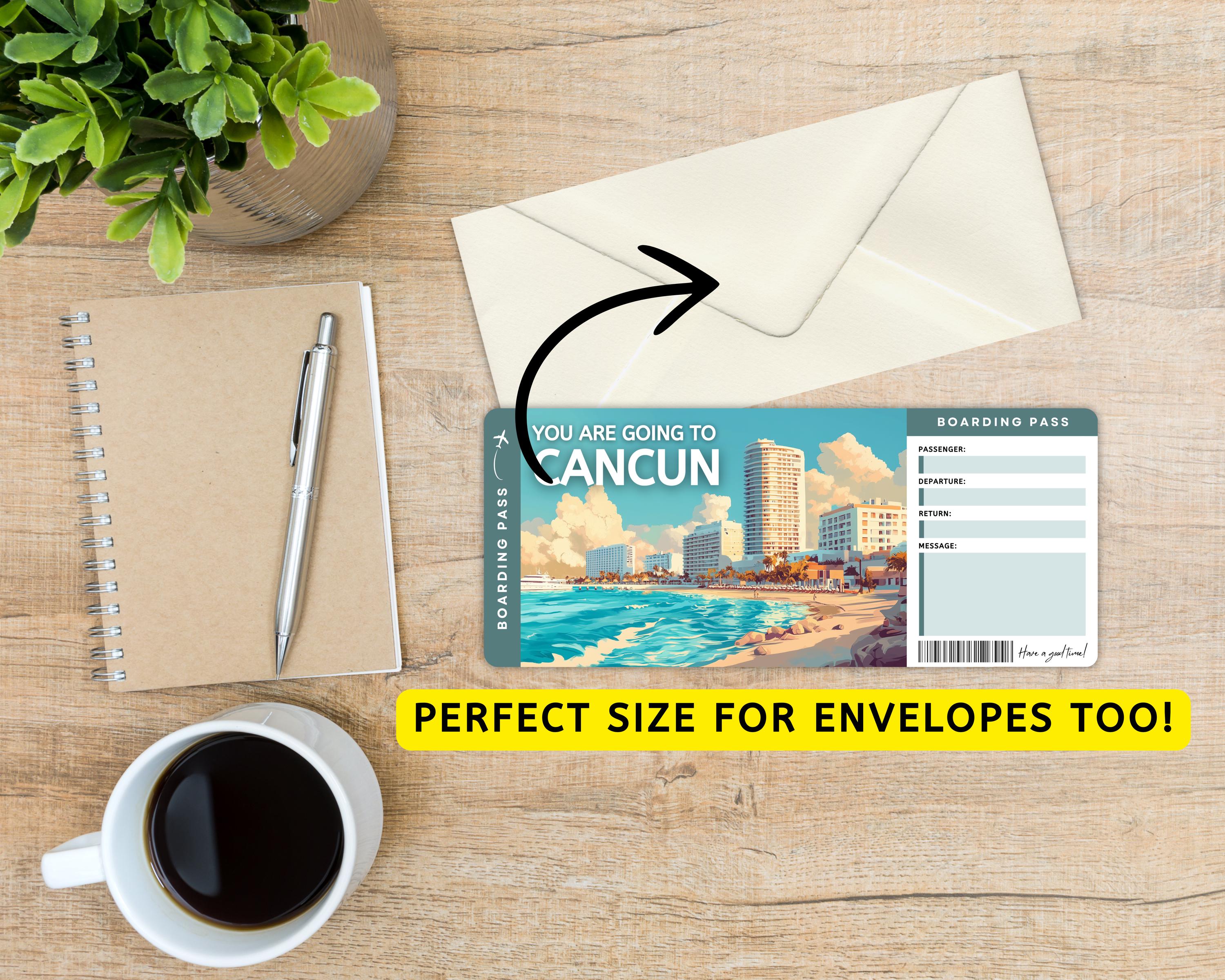 Printable Cancun Surprise Gift Ticket, Editable Mexico Vacation ...