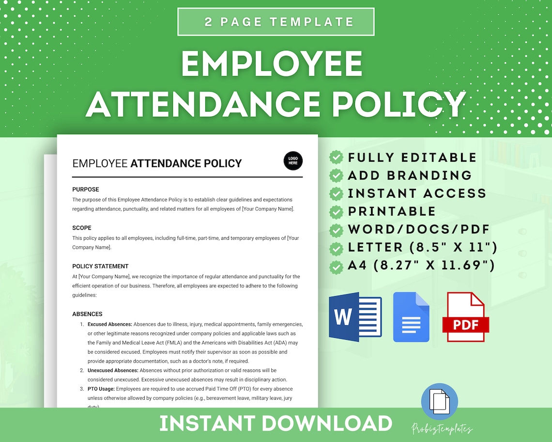 Employee Attendance Policy Template, Staff Attendance Policy, Work ...