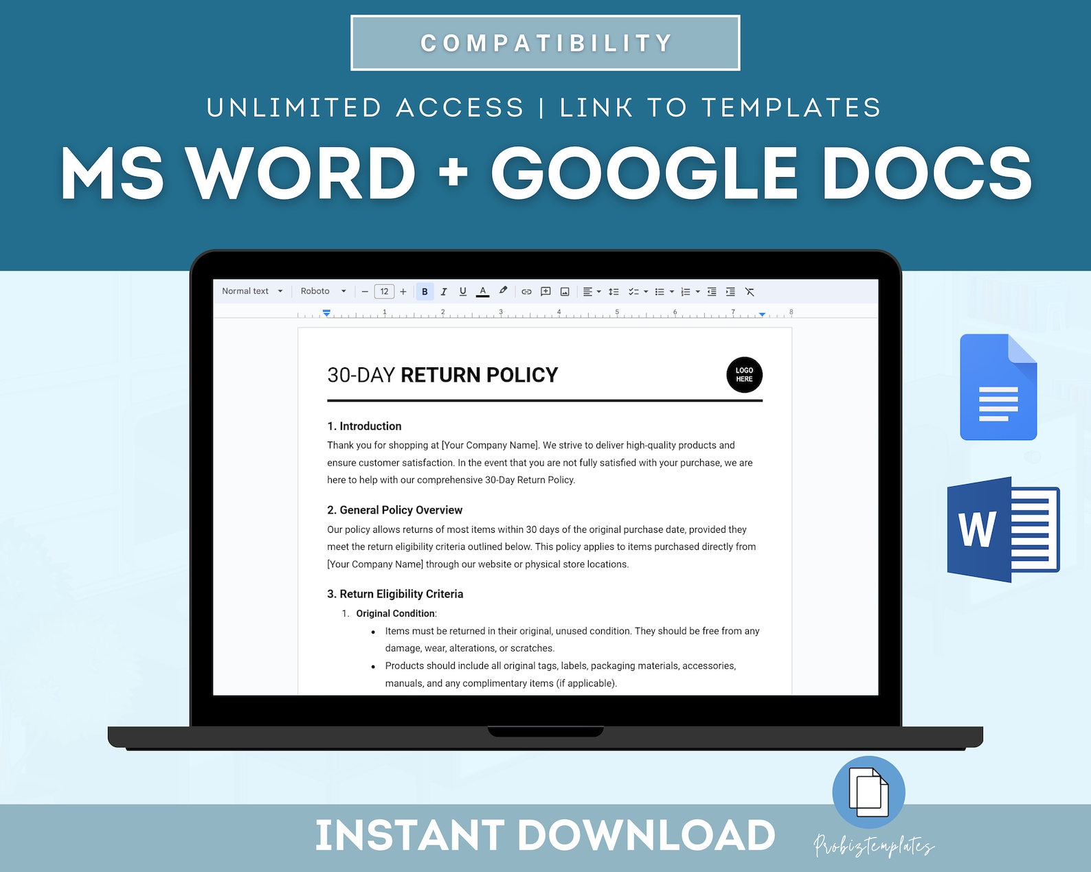 30-day Return Policy Template, Return Terms and Conditions, Product ...