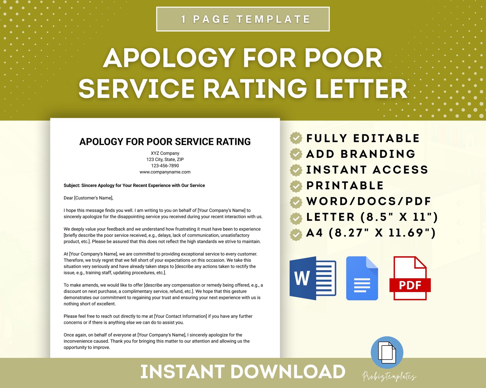 Apology for Poor Service Rating Letter Template, Service Rating Apology ...