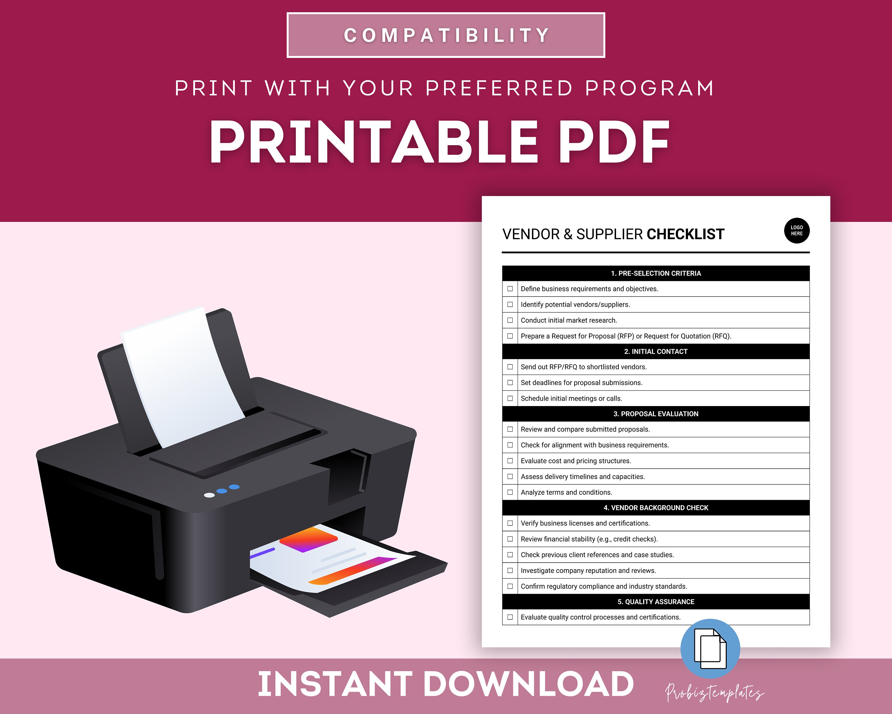 Vendor & Supplier Checklist, Vendor Evaluation Checklist, Supplier ...